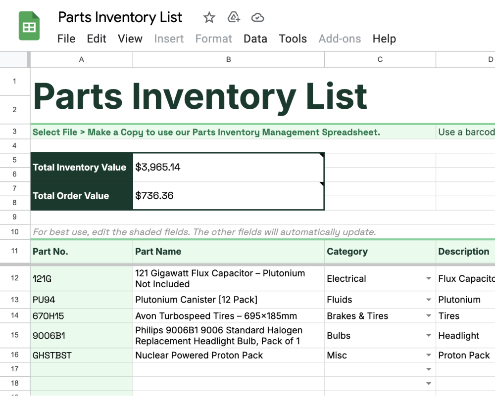 Parts Inventory Spreadsheet My Excel Parts Inventory Spreadsheet My Excel