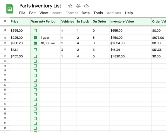Free Parts Inventory Spreadsheet Template - Fleetio