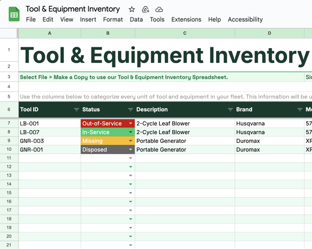Free Tool & Equipment Inventory Spreadsheet | Template & Guide