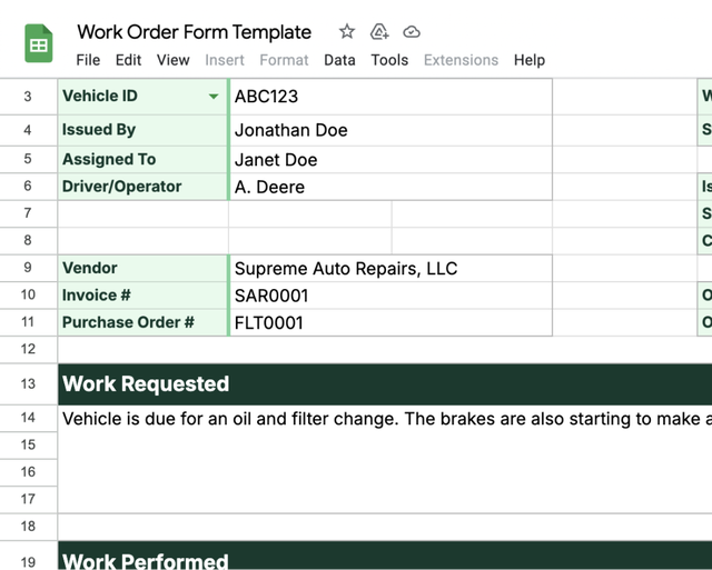 Free Maintenance Work Order Template - Fleetio